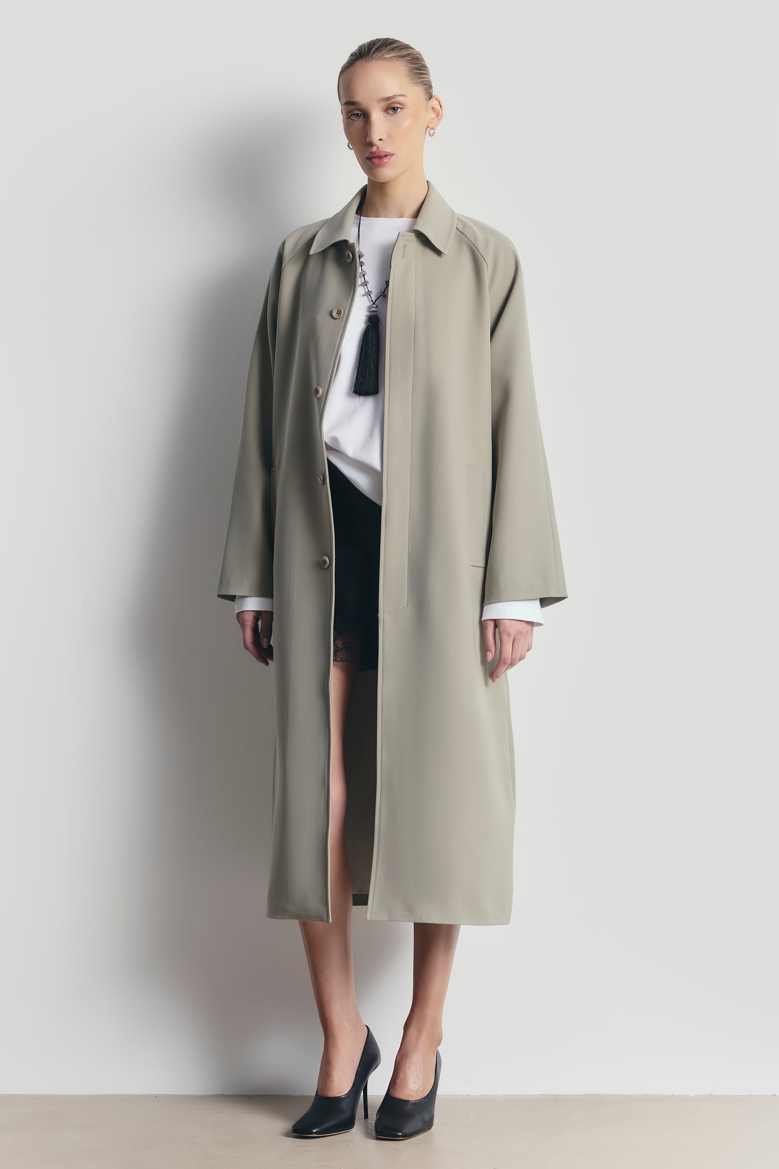Clean Cut Longline Driving Coat - Antique Sage | BOA EU